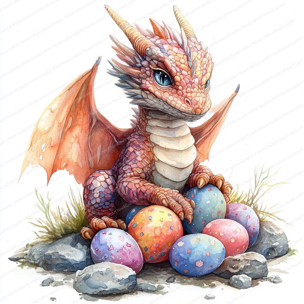21 Dragon Easter Egg Guardian Clipart | Whimsical Fantasy Illustrations ...