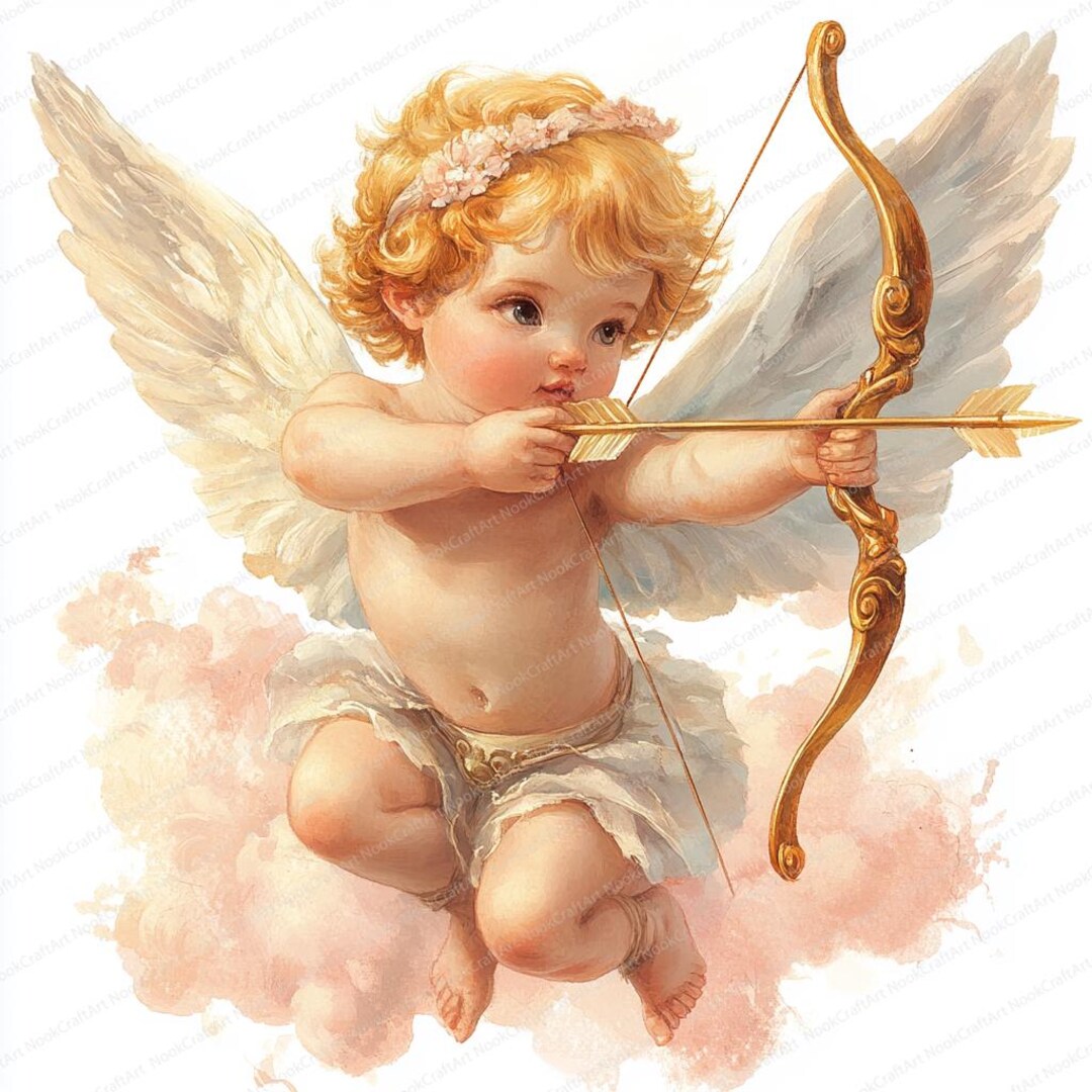 22 Golden Cupid Arrow Clipart | Angel Wings Illustration Set ...