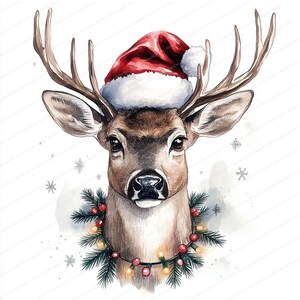 14 Deer With Santa Hat Clipart | Christmas Reindeer Design | Printable ...