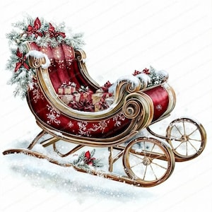 16 Christmas Sleigh Clipart | Red Sleigh Clipart | Printable Watercolor ...