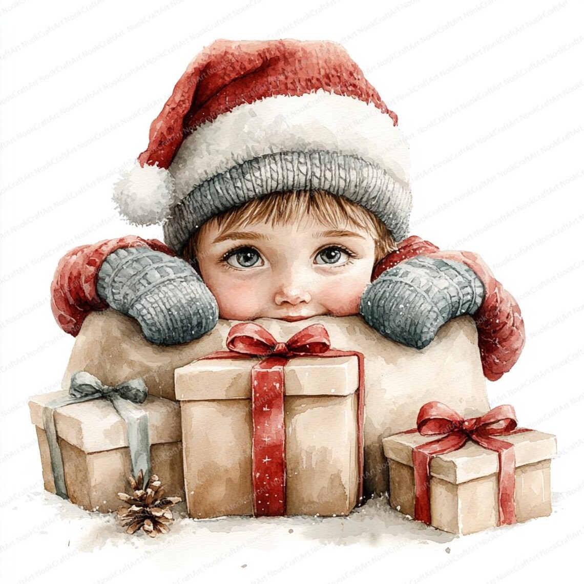 18 Santa Hat Boy Clipart | Christmas Gift Bag Illustration | Printable ...