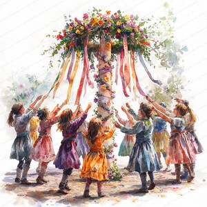 18 Maypole Ribbon Flower Clipart | Vibrant Spring Festival Graphics ...