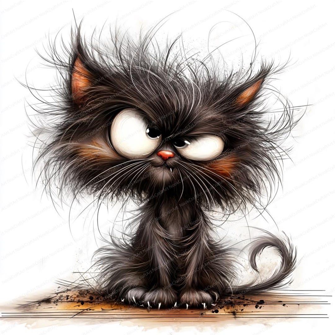 18 Frazzled Cat Clipart | Quirky Cat Clipart | Printable Watercolor ...