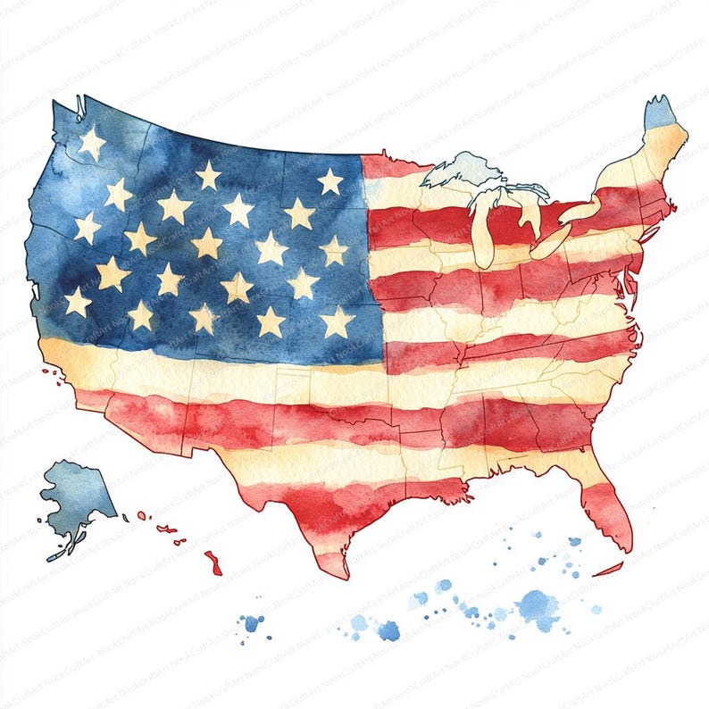15 USA Stars and Stripes Map Clipart | Patriotic American Design ...