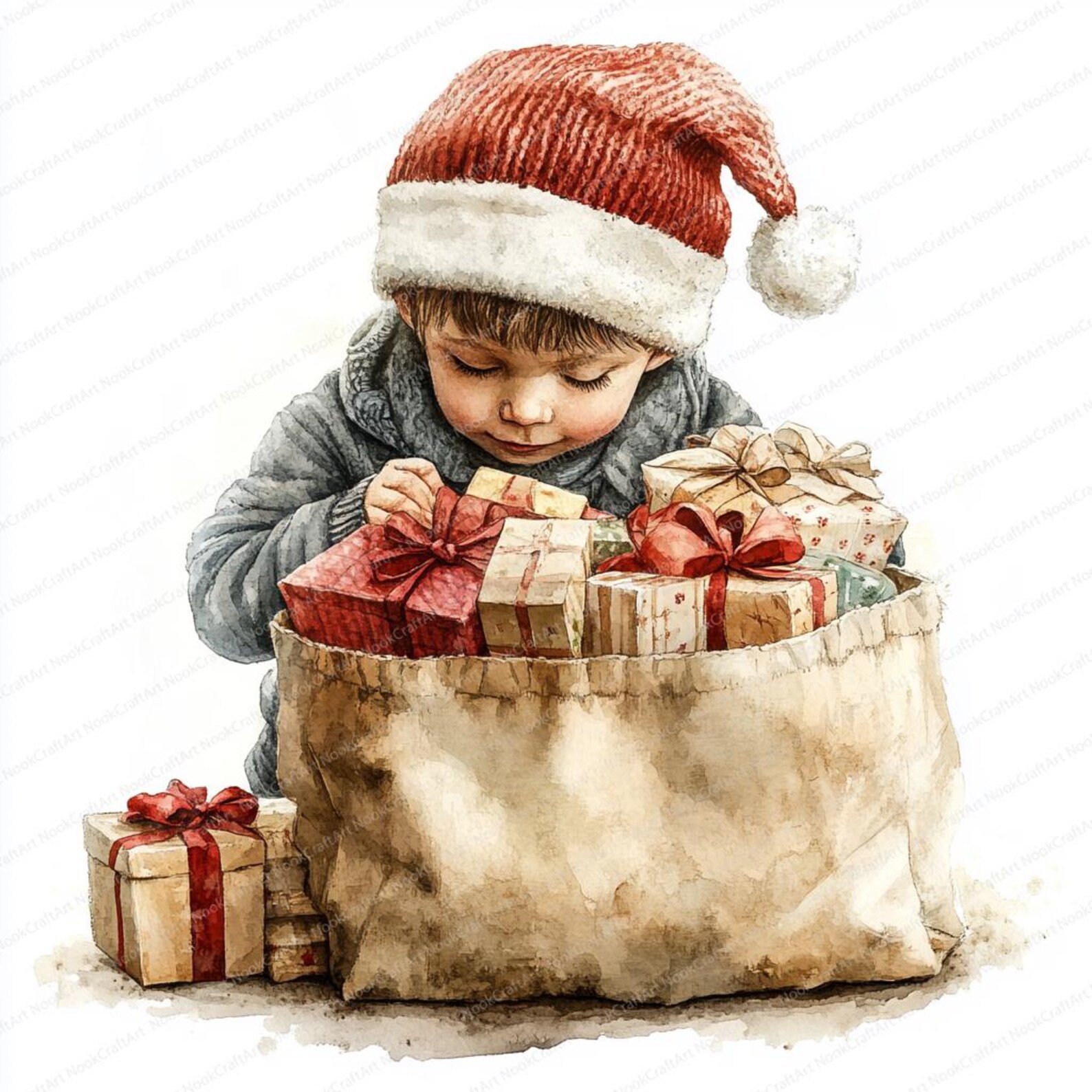 18 Santa Hat Boy Clipart | Christmas Gift Bag Illustration | Printable ...
