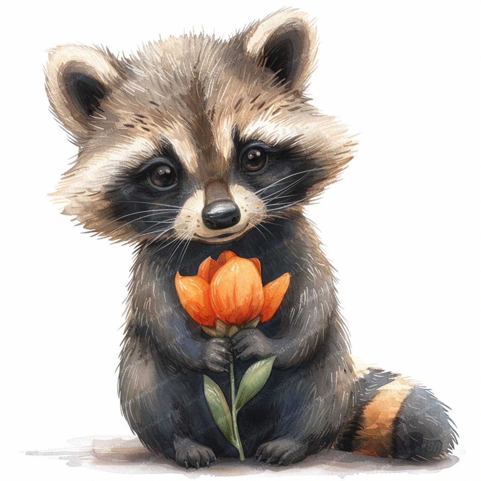 10 Raccoon With Flower Clipart, Raccoon Clipart, Printable Watercolor ...