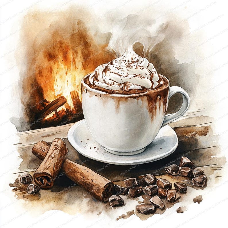 18 Cozy Fireplace Hot Chocolate Clipart | Winter Warmth Digital Art ...