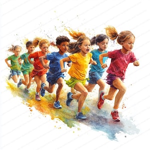 20 Children's Running Race Clipart | Kids Track and Field Illustrations ...