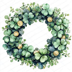 18 Clover and Gold Coin Clipart | Lucky Wreath Design | Printable ...