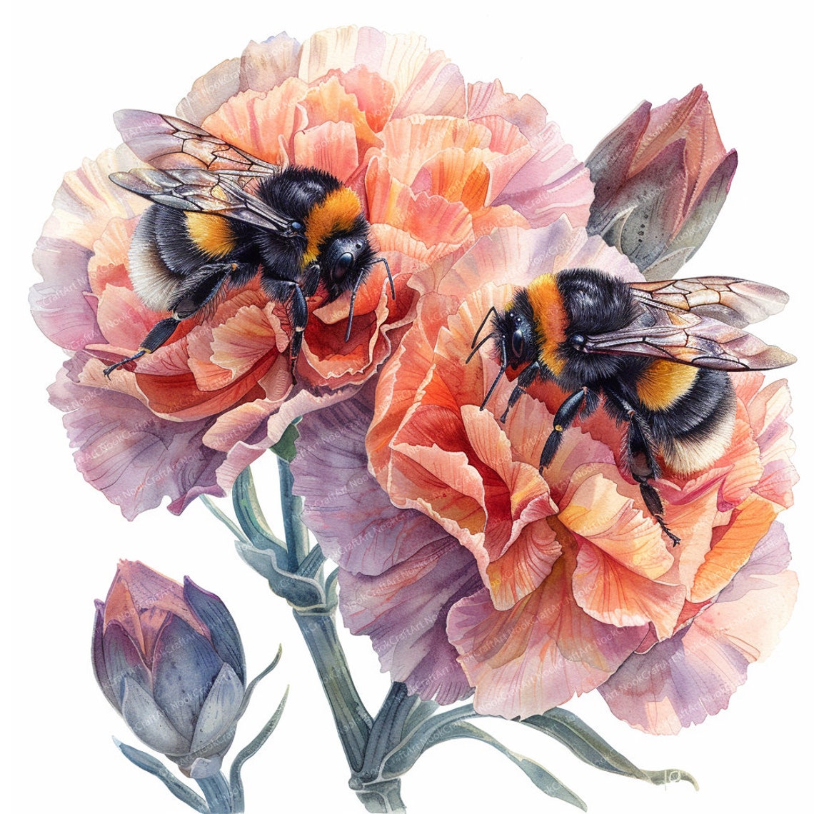 20 Bees and Flowers Floral Bees Clipart Printable Watercolor Clipart ...