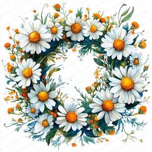 22 Daisy Wreath Clipart | Floral Graphic Design Elements | Printable ...