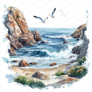 18 Seaside Cliffs Clipart | Majestic Gulls and Waves | Printable ...