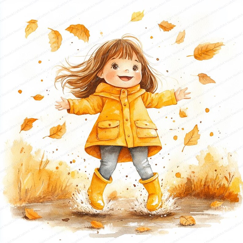 17 Rainy Day Girl Clipart | Cute Puddle Jumping Illustration ...