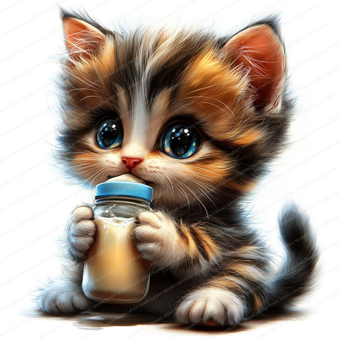 14 Kitten With Baby Bottle Clipart | Printable Watercolor Clipart ...