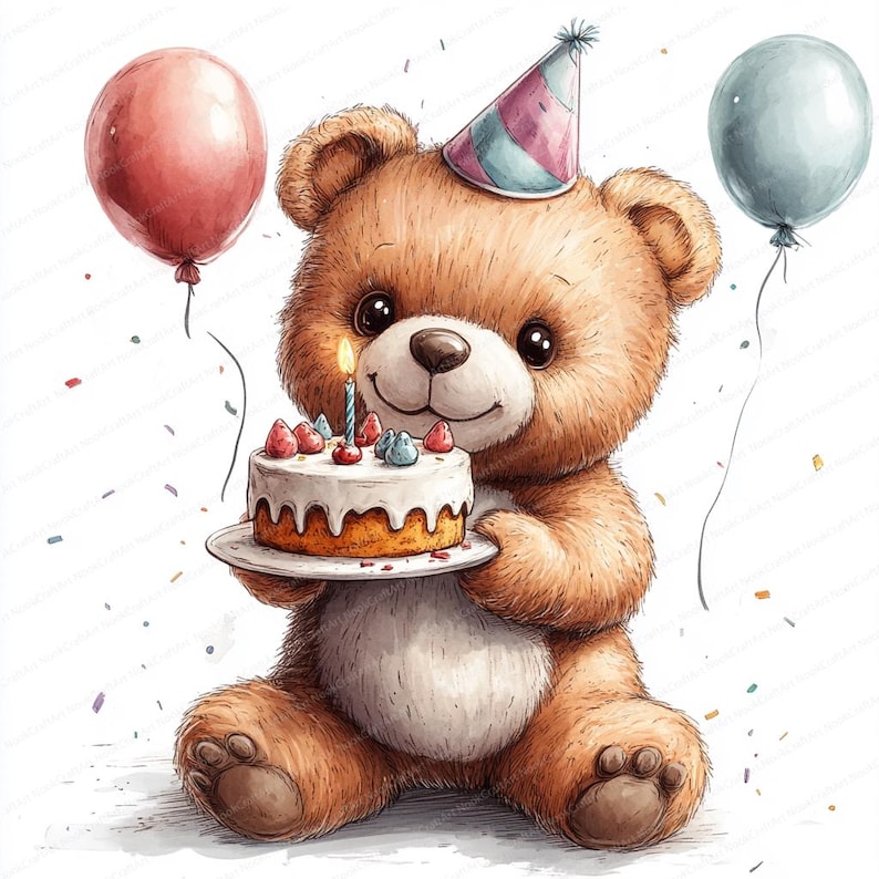 14 Teddy Bear Birthday Clipart Cute Teddy Bear Bundle Printable ...
