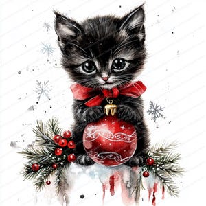 16 Christmas Kitten Clipart | Festive Cat | Printable Watercolor ...