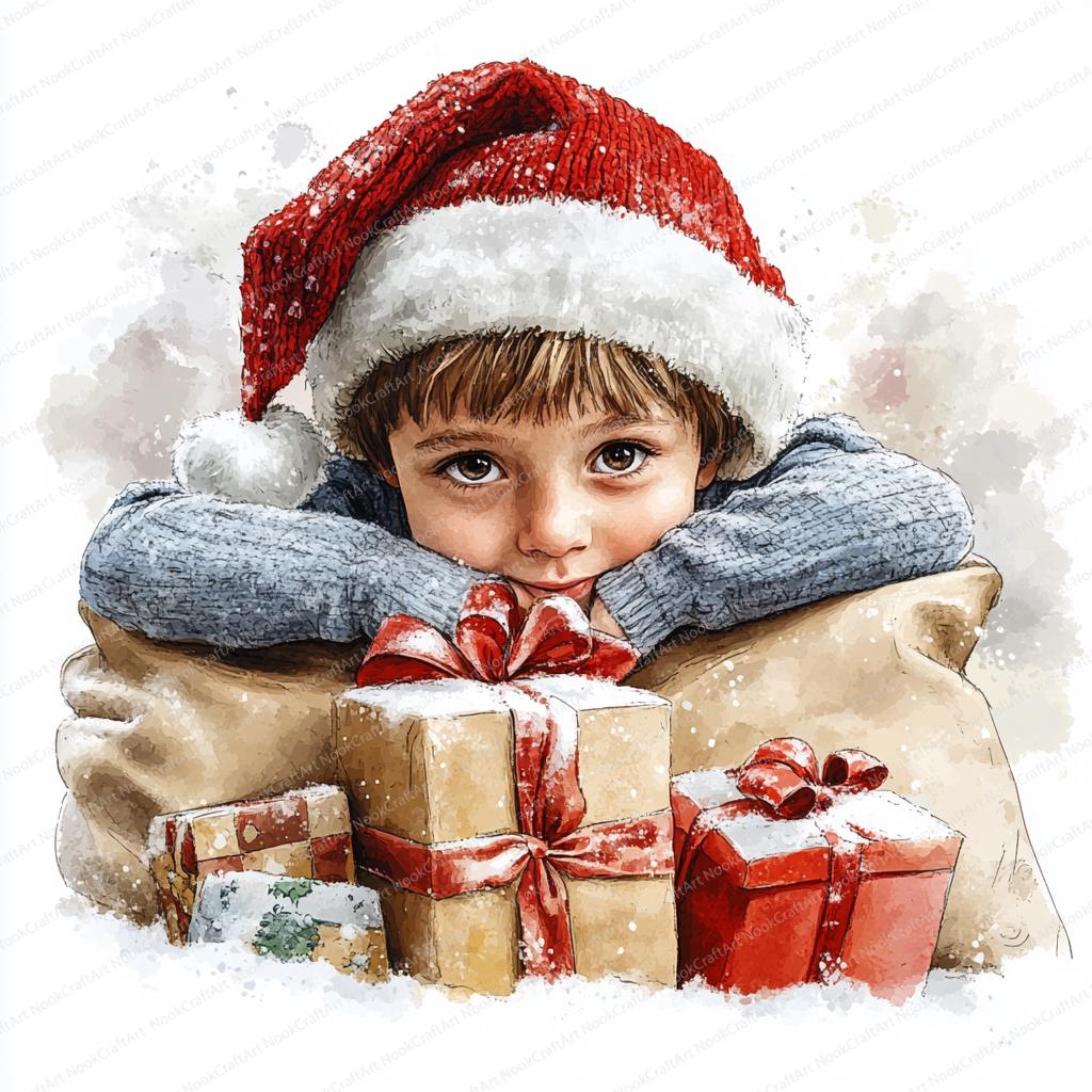 18 Santa Hat Boy Clipart | Christmas Gift Bag Illustration | Printable ...