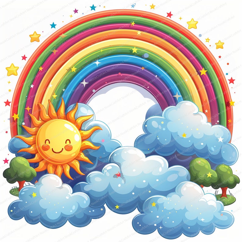 12 Sun and Rainbow Clipart | Sun and Rainbow Illustrations | Digital ...