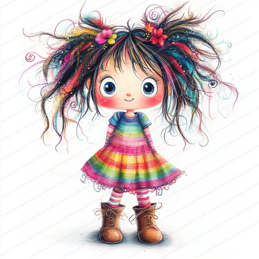 Little Girl With Frazzled Hair Clip Art 14 High Res Watercolor Jpgs ...