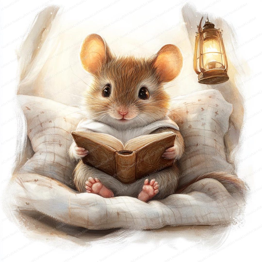 14 Mouse With Books Clipart | Mouse Bedroom | Printable Watercolor ...