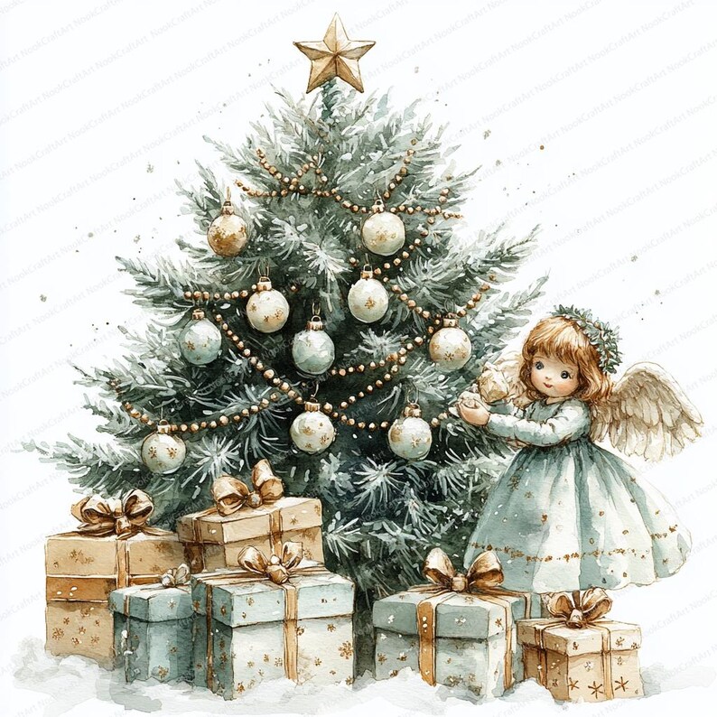 23 Retro Christmas Tree Clipart | Vintage Ornaments Collection ...