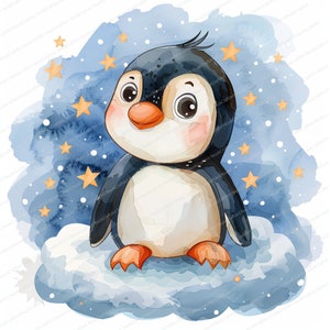 12 Baby Penguin Clipart | Winter Clipart | Printable Watercolor Clipart ...