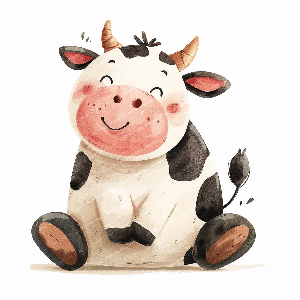 12 Cute Cow Baby Clipart, Calf, Farm Clipart, Printable Watercolor ...