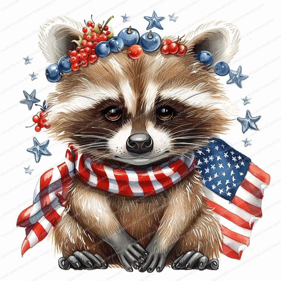12 Watercolor Patriotic Raccoon Collection U.S. Raccoon Printable ...