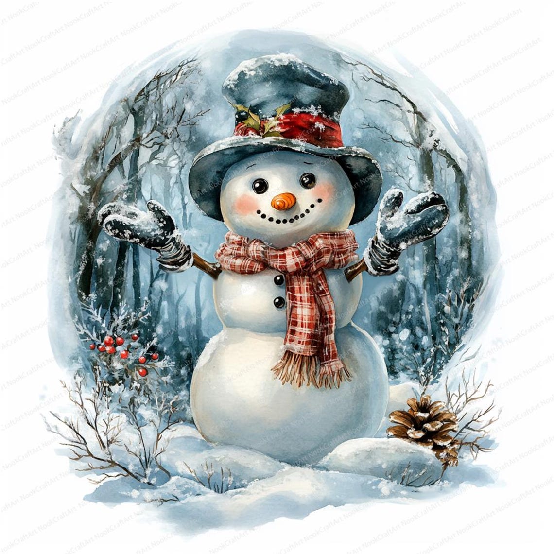 14 Christmas Watercolor Snowman Clipart | Winter Scene | Printable ...