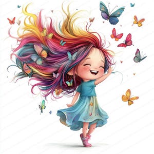 Sweet Girl With Butterfly Clipart | 18 High Quality Jpgs | Printable ...