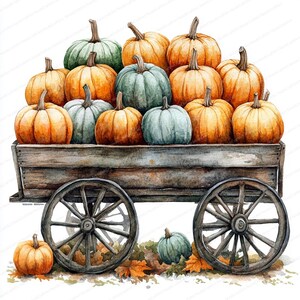 18 Pumpkin Cart Clipart | Harvest Autumn Illustration | Printable ...