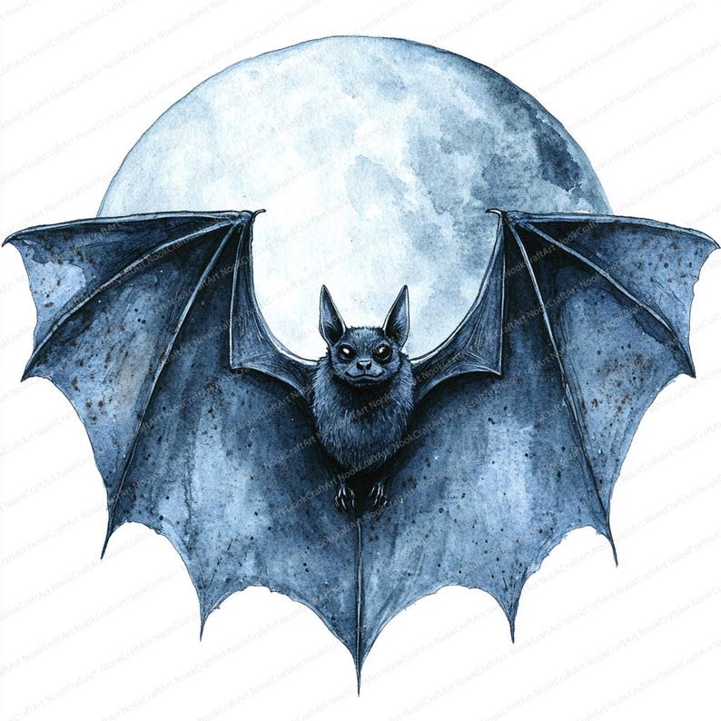 19 Bats Under the Moon Clipart | Enchanted Night Illustrations ...
