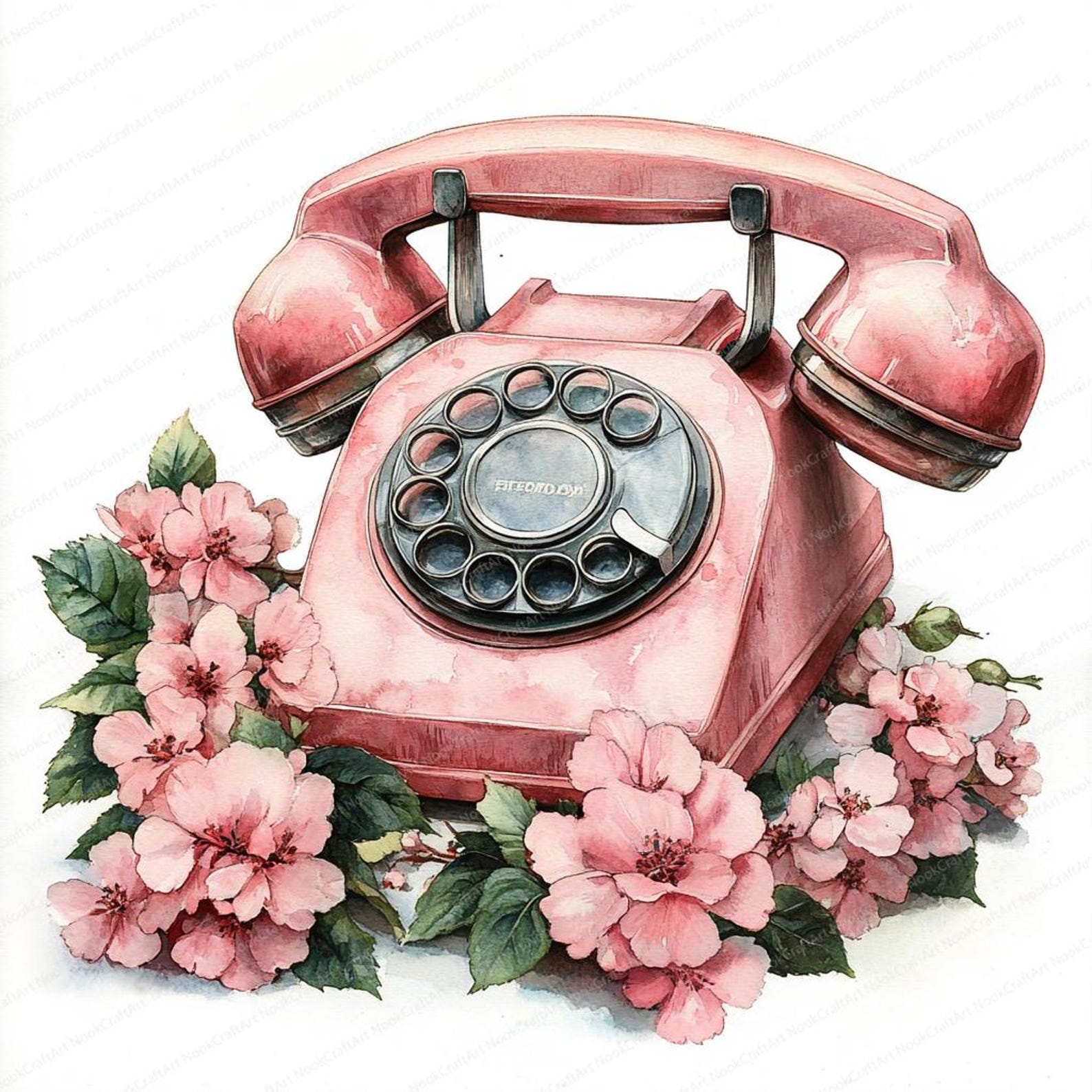 11 Vintage Telephone With Flowers Clipart Retro Phone Printable ...