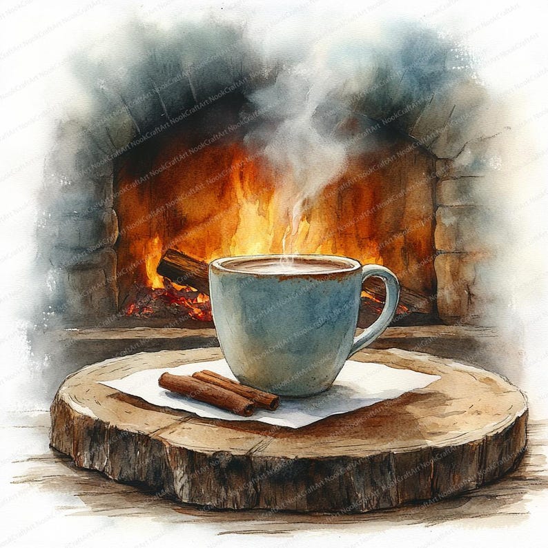 18 Cozy Fireplace Hot Chocolate Clipart | Winter Warmth Digital Art ...