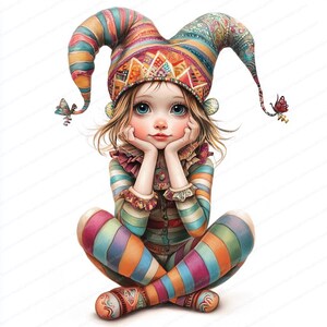 16 Cute Whimsical Jester Girl Clipart Bundle | Printable Watercolor ...