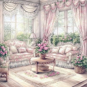 Vintage Shabby Chic Living Room Clip Art | 14 High Quality Jpgs ...