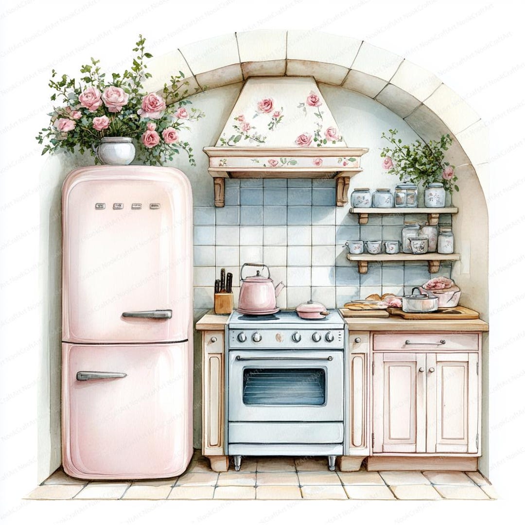 17 Shabby Chic Floral Kitchen Clipart | Printable Watercolor Clipart ...