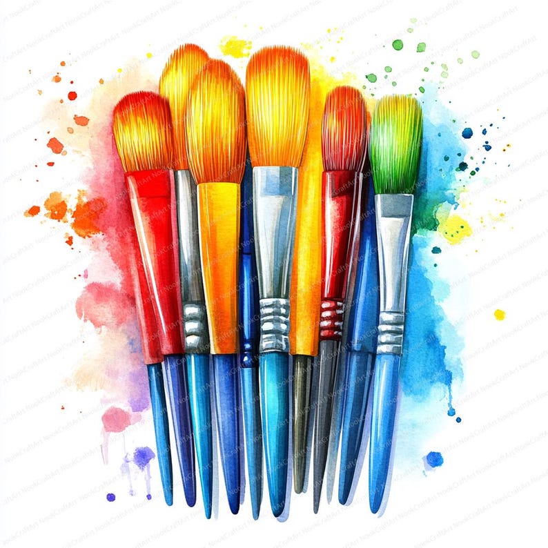 20 Paint Brushes Clipart | Watercolor Painting Supplies Images ...