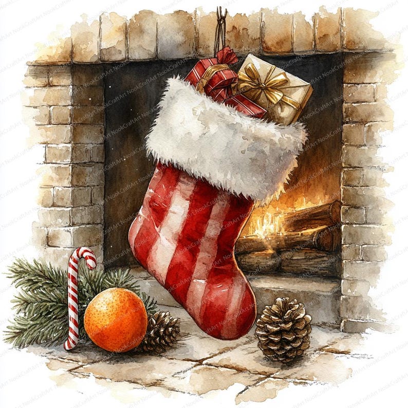 24 Striped Christmas Stocking Clipart | Festive Gift Inside Design ...