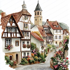 20 Watercolor English Village Houses Clipart Bundle | Printable ...