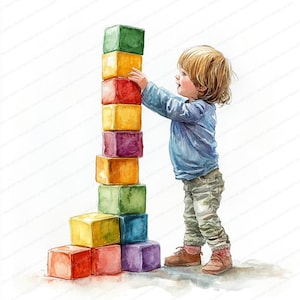 19 Kids Building Blocks Clipart | Child Tower Construction Art ...