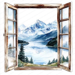 15 Window Mountain View Clipart | Mountain View Through Window Artwork ...