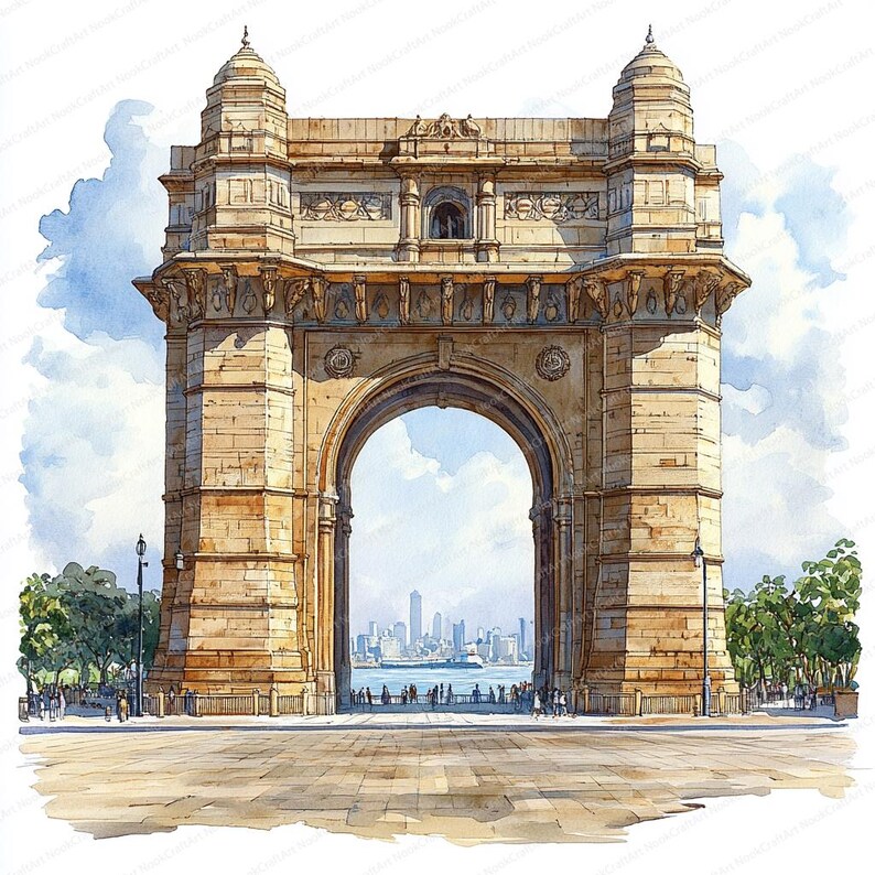 24 India Gate Mumbai Clipart | Iconic Landmark Digital Illustration ...