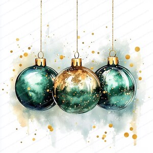 20 Christmas Card Clipart | Green and Gold Baubles Design | Printable ...