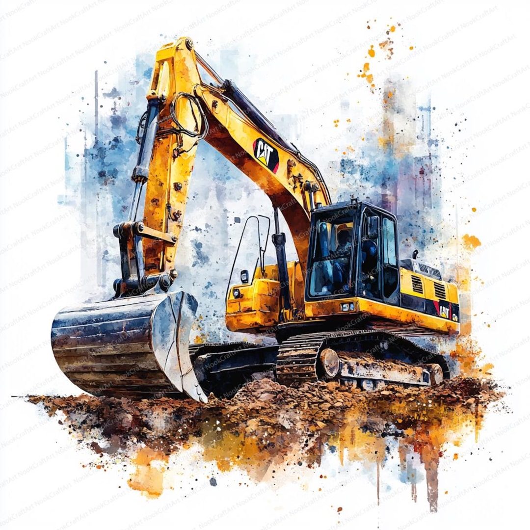 12 Excavator Watercolor Clipart | Construction Vehicle Designs ...