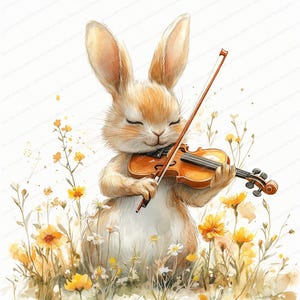 18 Violin-playing Bunny Clipart | Cute Rabbit Music Illustration ...