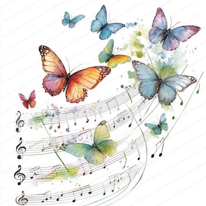 14 Notes With Butterflies Clipart Musical Whimsy Printable Watercolor ...