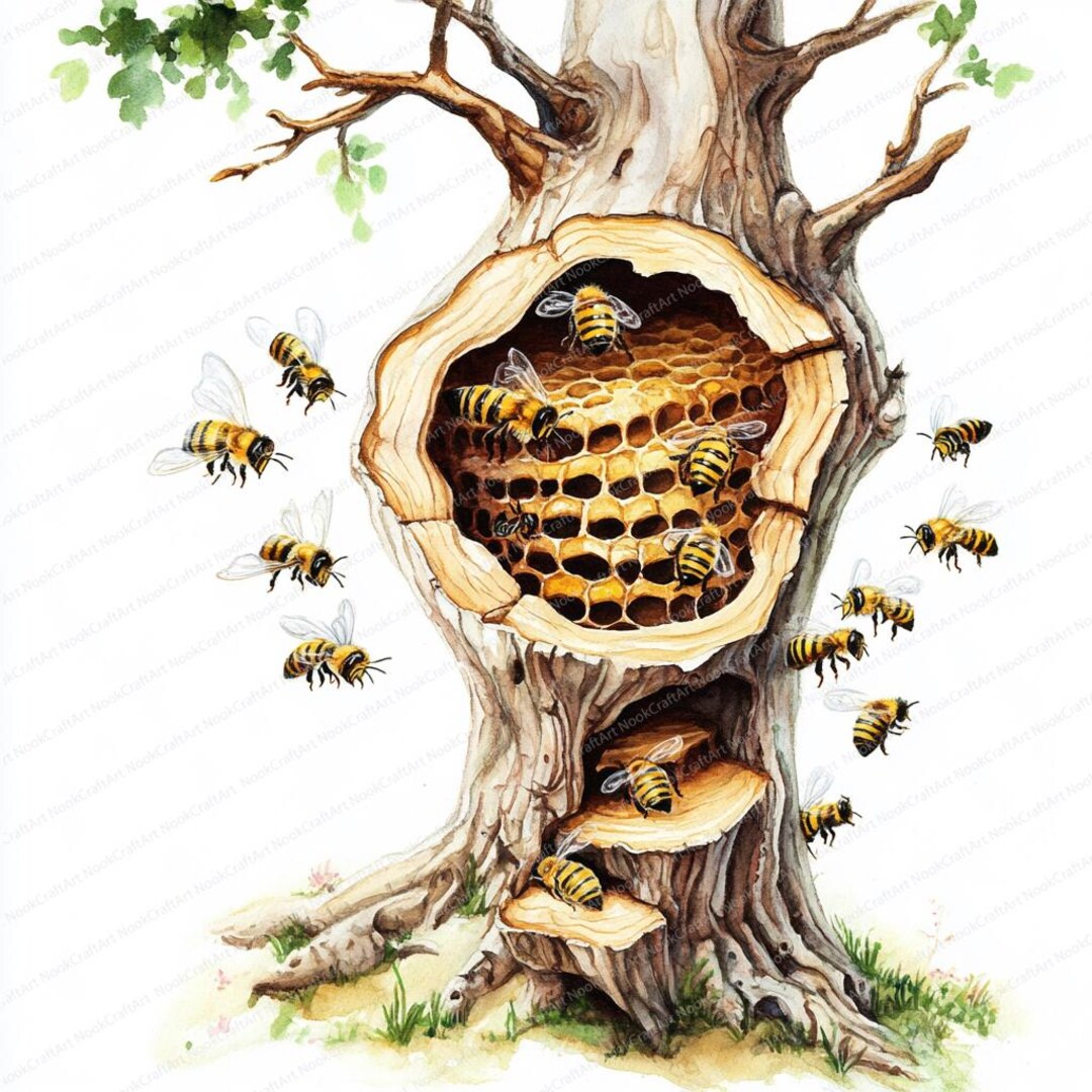 14 Bees Clipart | Honeycomb Clipart | Printable Watercolor Clipart ...