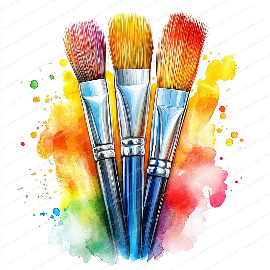 20 Paint Brushes Clipart | Watercolor Painting Supplies Images ...