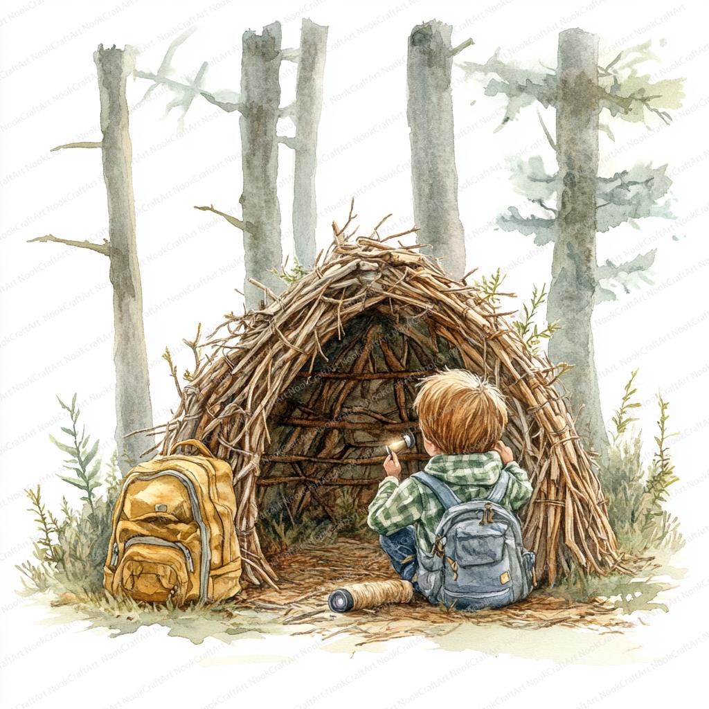 21 Child Building Branch Fort Clipart | Whimsical Kids Outdoor ...
